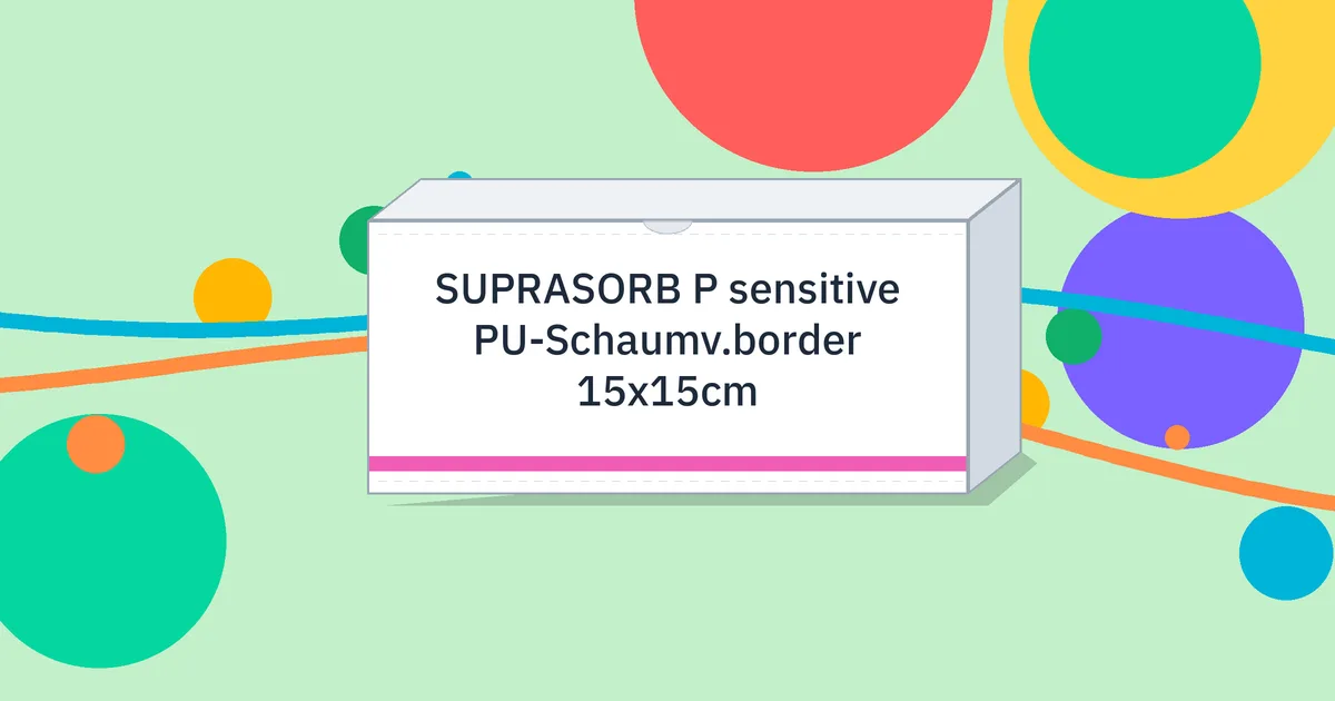Symbolbild: Packung mit der Aufschrift SUPRASORB P sensitive PU-Schaumv.border 15x15cm (PZN 20611527) – Verfügbarkeit und Bezug in Apotheken in Frankfurt am Main