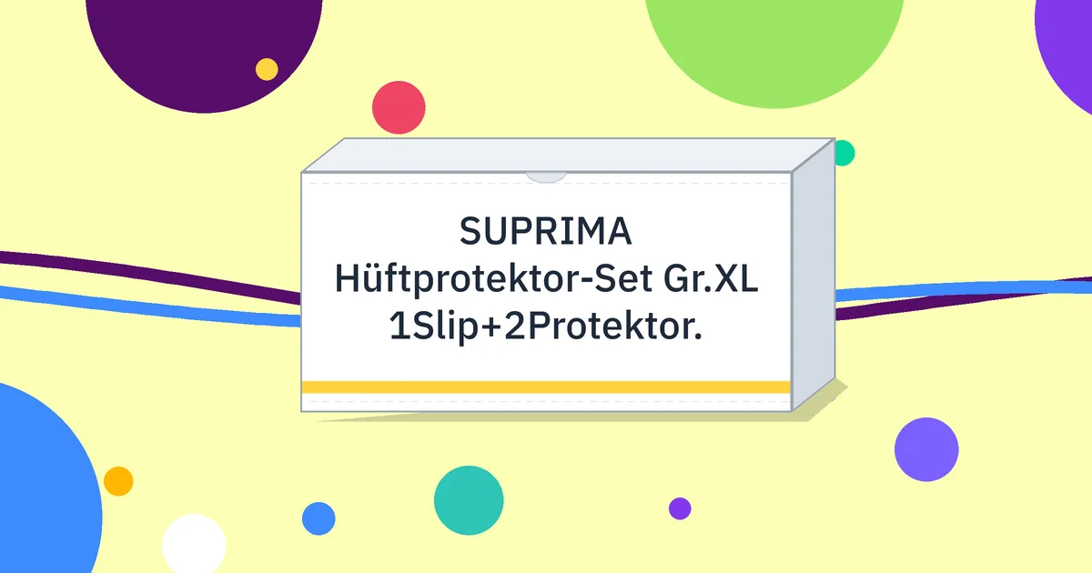Symbolbild: Packung mit der Aufschrift SUPRIMA Hüftprotektor-Set Gr.XL 1Slip+2Protektor. (PZN 09784492) – Verfügbarkeit und Bezug in Apotheken in Frankfurt am Main