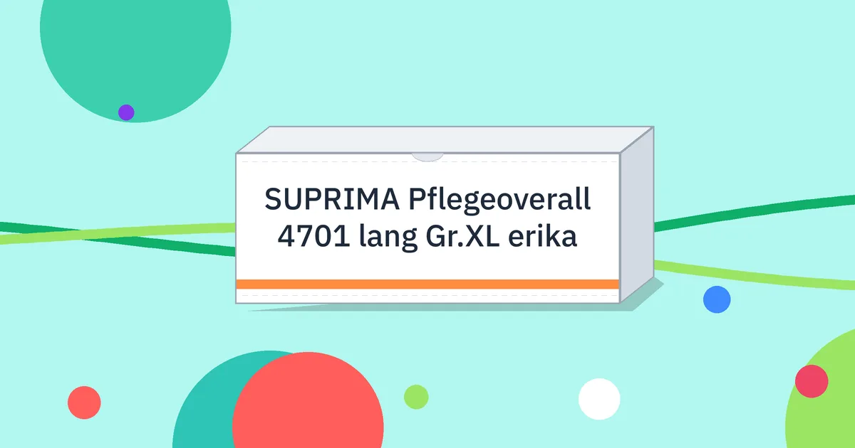Symbolbild: Packung mit der Aufschrift SUPRIMA Pflegeoverall 4701 lang Gr.XL erika (PZN 09376965) – Verfügbarkeit und Bezug in Apotheken in Frankfurt am Main