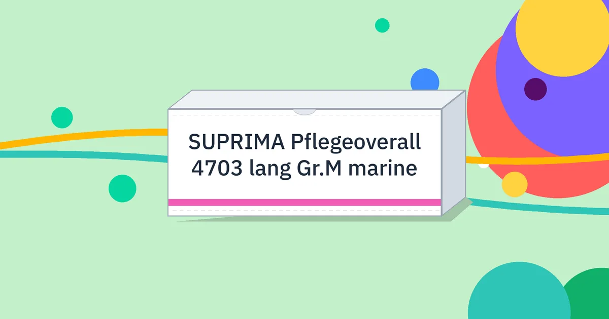 Symbolbild: Packung mit der Aufschrift SUPRIMA Pflegeoverall 4703 lang Gr.M marine (PZN 12668370) – Verfügbarkeit und Bezug in Apotheken in Frankfurt am Main