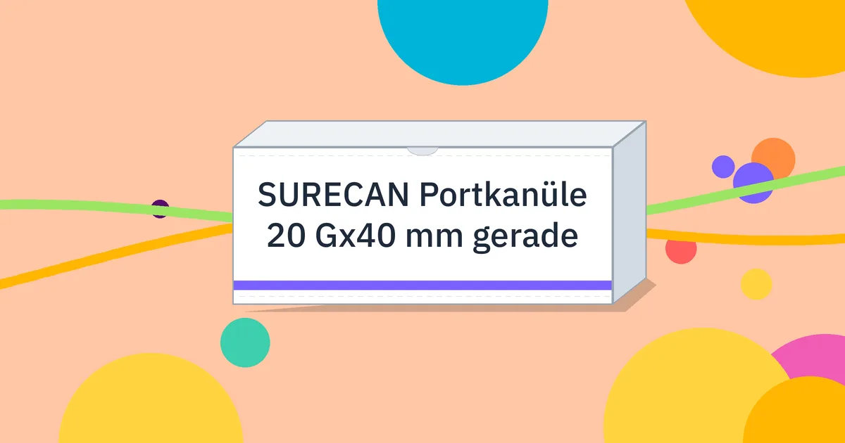 Symbolbild: Packung mit der Aufschrift SURECAN Portkanüle 20 Gx40 mm gerade (PZN 03429353) – Verfügbarkeit und Bezug in Apotheken in Frankfurt am Main