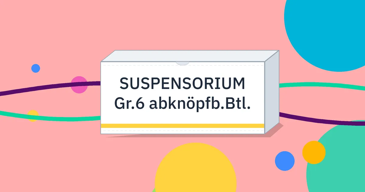 Symbolbild: Packung mit der Aufschrift SUSPENSORIUM Gr.6 abknöpfb.Btl. (PZN 04865441) – Verfügbarkeit und Bezug in Apotheken in Frankfurt am Main