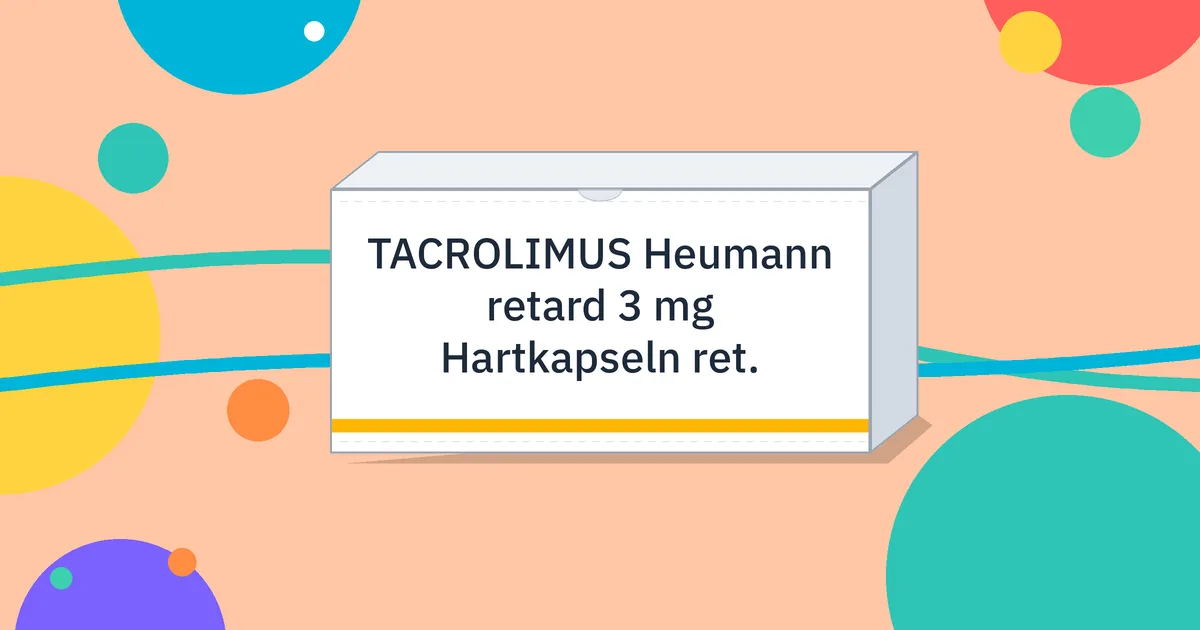 Symbolbild: Packung mit der Aufschrift TACROLIMUS Heumann retard 3 mg Hartkapseln ret. (PZN 18490803) – Verfügbarkeit und Bezug in Apotheken in Frankfurt am Main