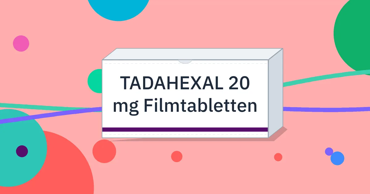 Symbolbild: Packung mit der Aufschrift TADAHEXAL 20 mg Filmtabletten (PZN 13245499) – Verfügbarkeit und Bezug in Apotheken in Frankfurt am Main