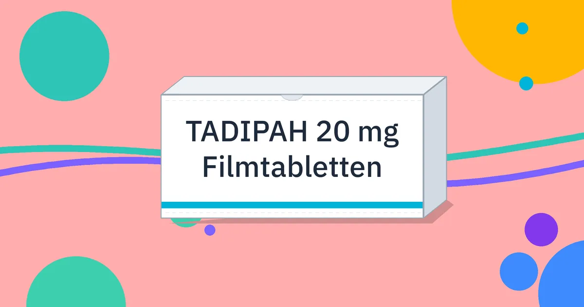 Symbolbild: Packung mit der Aufschrift TADIPAH 20 mg Filmtabletten (PZN 13838839) – Verfügbarkeit und Bezug in Apotheken in Frankfurt am Main
