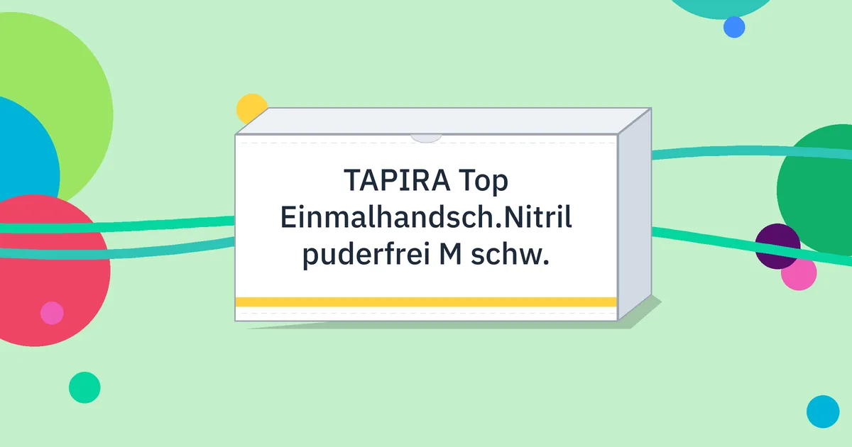 Symbolbild: Packung mit der Aufschrift TAPIRA Top Einmalhandsch.Nitril puderfrei M schw. (PZN 19160752) – Verfügbarkeit und Bezug in Apotheken in Frankfurt am Main