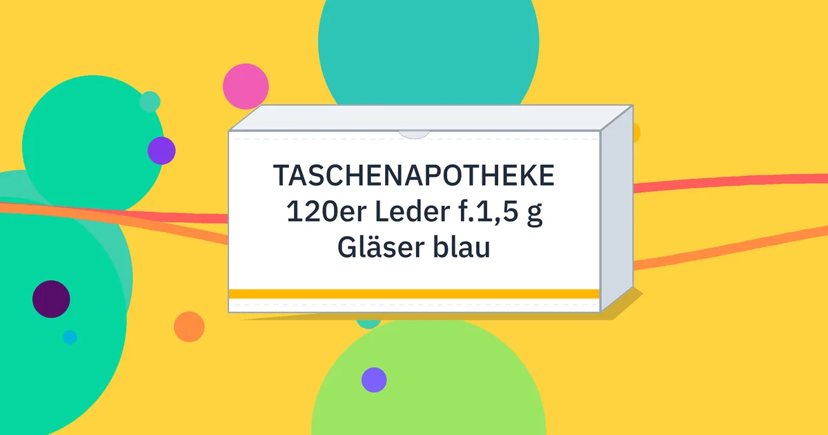 Symbolbild: Packung mit der Aufschrift TASCHENAPOTHEKE 120er Leder f.1,5 g Gläser blau (PZN 11613645) – Verfügbarkeit und Bezug in Apotheken in Frankfurt am Main