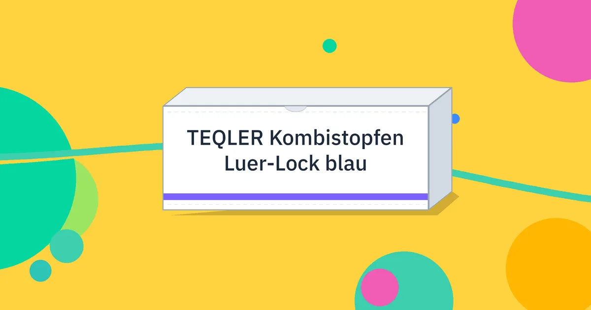 Symbolbild: Packung mit der Aufschrift TEQLER Kombistopfen Luer-Lock blau (PZN 18604885) – Verfügbarkeit und Bezug in Apotheken in Frankfurt am Main