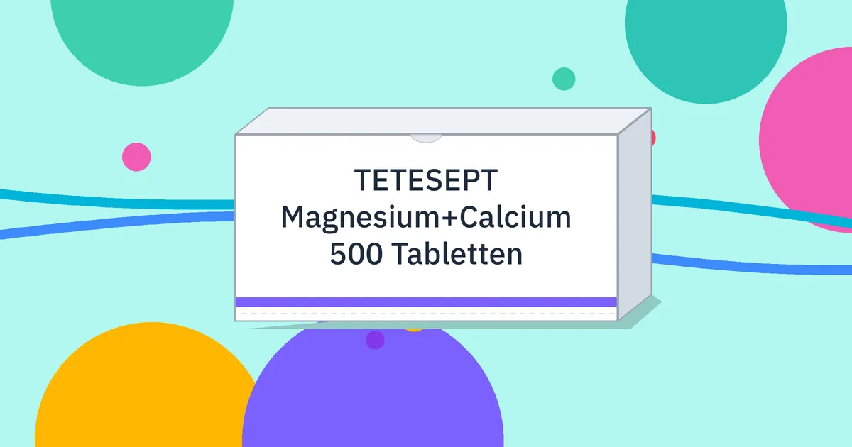 Symbolbild: Packung mit der Aufschrift TETESEPT Magnesium+Calcium 500 Tabletten (PZN 15581729) – Verfügbarkeit und Bezug in Apotheken in Frankfurt am Main