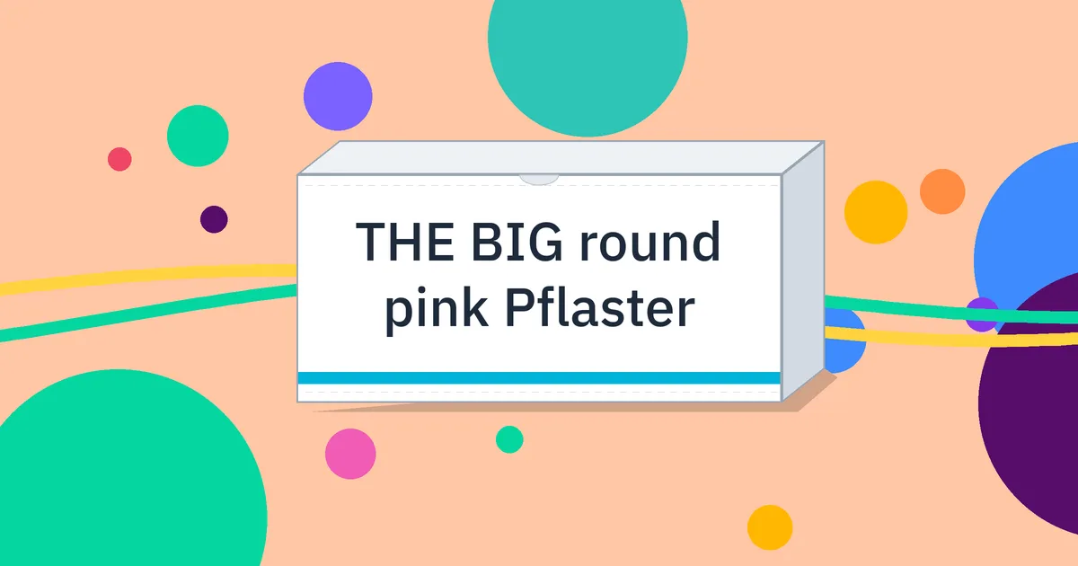 Symbolbild: Packung mit der Aufschrift THE BIG round pink Pflaster (PZN 19868043) – Verfügbarkeit und Bezug in Apotheken in Frankfurt am Main