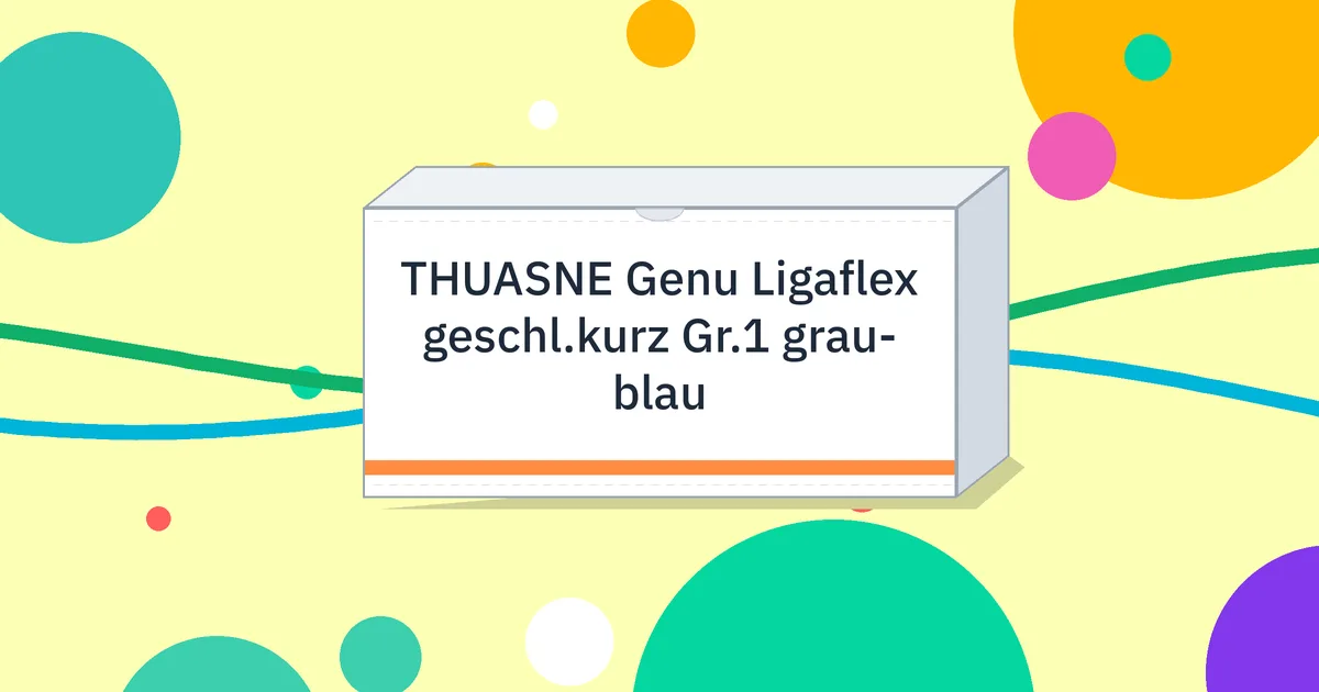 Symbolbild: Packung mit der Aufschrift THUASNE Genu Ligaflex geschl.kurz Gr.1 grau-blau (PZN 11330539) – Verfügbarkeit und Bezug in Apotheken in Frankfurt am Main