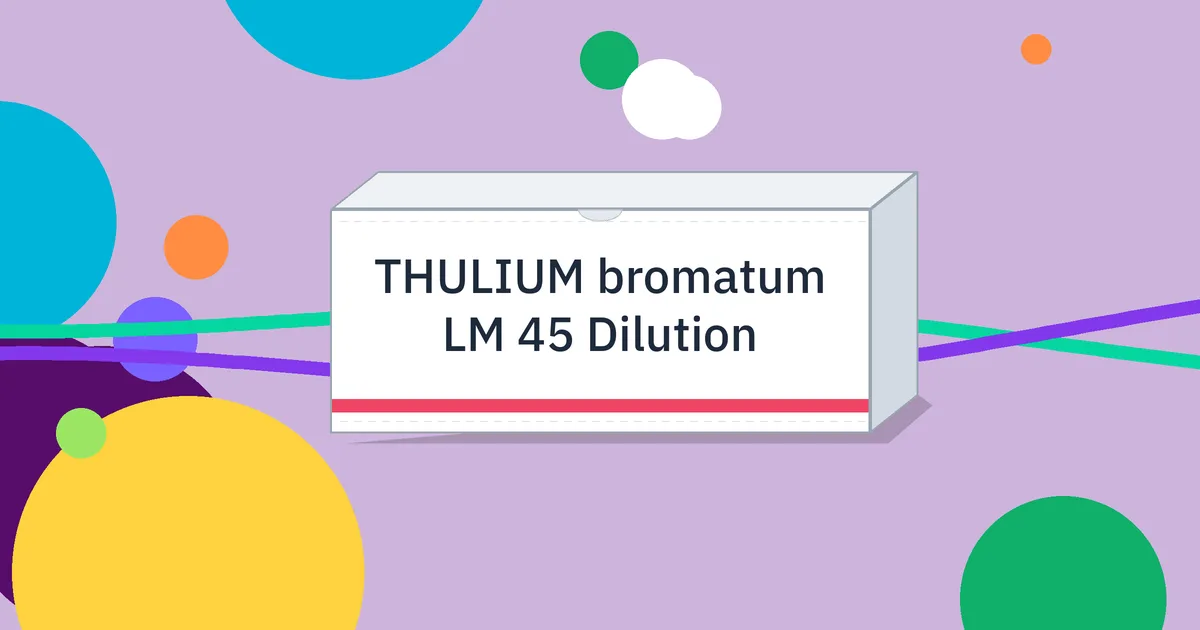 Symbolbild: Packung mit der Aufschrift THULIUM bromatum LM 45 Dilution (PZN 13691365) – Verfügbarkeit und Bezug in Apotheken in Frankfurt am Main