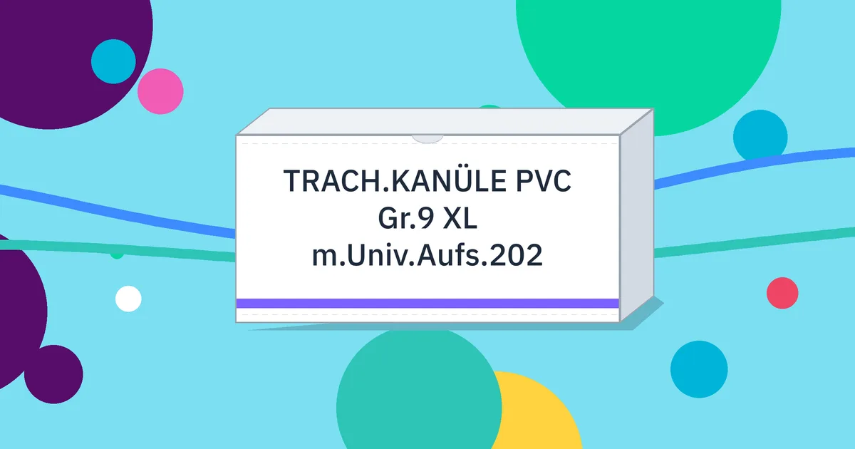 Symbolbild: Packung mit der Aufschrift TRACH.KANÜLE PVC Gr.9 XL m.Univ.Aufs.202 (PZN 06993999) – Verfügbarkeit und Bezug in Apotheken in Frankfurt am Main