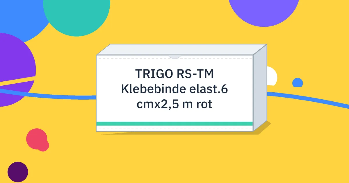 Symbolbild: Packung mit der Aufschrift TRIGO RS-TM Klebebinde elast.6 cmx2,5 m rot (PZN 13153343) – Verfügbarkeit und Bezug in Apotheken in Frankfurt am Main