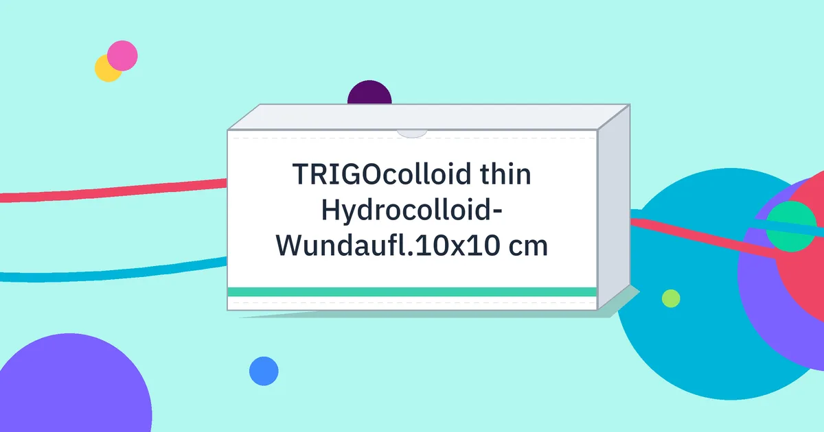 Symbolbild: Packung mit der Aufschrift TRIGOcolloid thin Hydrocolloid-Wundaufl.10x10 cm (PZN 10383232) – Verfügbarkeit und Bezug in Apotheken in Frankfurt am Main