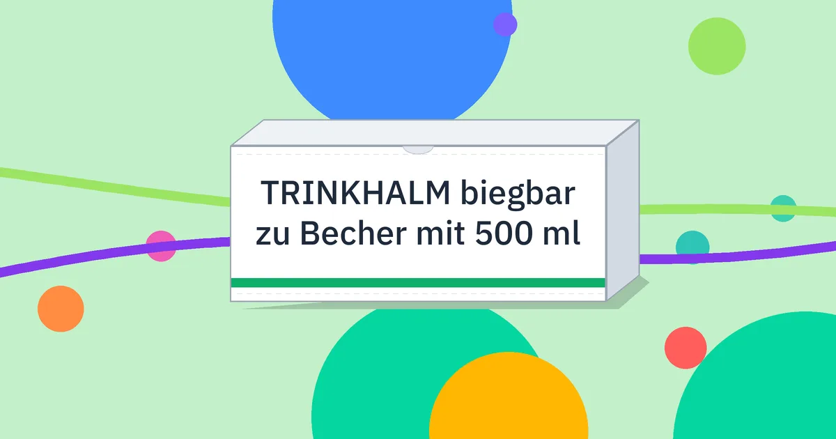 Symbolbild: Packung mit der Aufschrift TRINKHALM biegbar zu Becher mit 500 ml (PZN 17876653) – Verfügbarkeit und Bezug in Apotheken in Frankfurt am Main