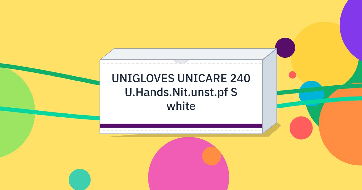 Symbolbild: Packung mit der Aufschrift UNIGLOVES UNICARE 240 U.Hands.Nit.unst.pf S white (PZN 19537607) – Verfügbarkeit und Bezug in Apotheken in Frankfurt am Main