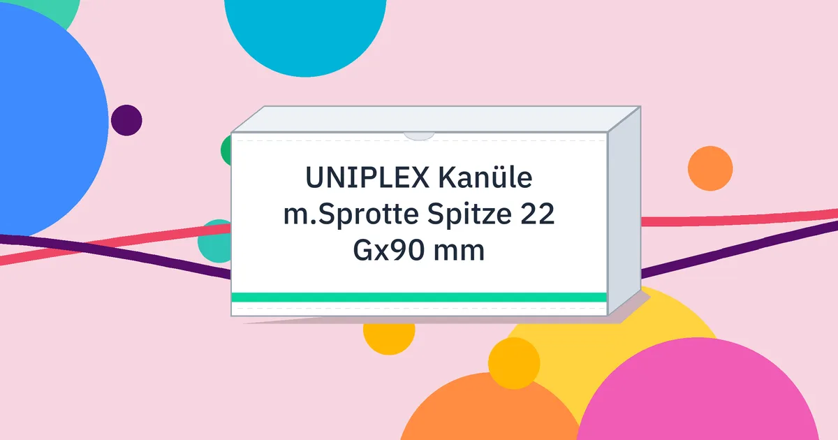 Symbolbild: Packung mit der Aufschrift UNIPLEX Kanüle m.Sprotte Spitze 22 Gx90 mm (PZN 03945907) – Verfügbarkeit und Bezug in Apotheken in Frankfurt am Main