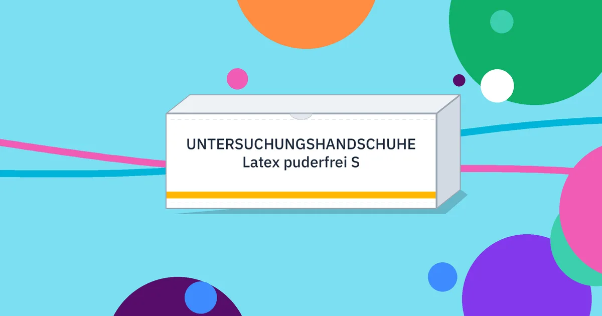 Symbolbild: Packung mit der Aufschrift UNTERSUCHUNGSHANDSCHUHE Latex puderfrei S (PZN 03436175) – Verfügbarkeit und Bezug in Apotheken in Frankfurt am Main