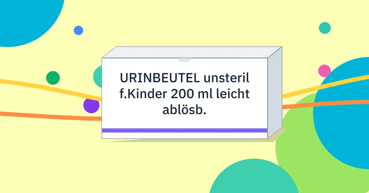 Symbolbild: Packung mit der Aufschrift URINBEUTEL unsteril f.Kinder 200 ml leicht ablösb. (PZN 17620037) – Verfügbarkeit und Bezug in Apotheken in Frankfurt am Main