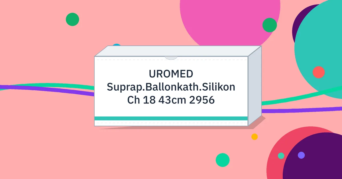 Symbolbild: Packung mit der Aufschrift UROMED Suprap.Ballonkath.Silikon Ch 18 43cm 2956 (PZN 00051776) – Verfügbarkeit und Bezug in Apotheken in Frankfurt am Main