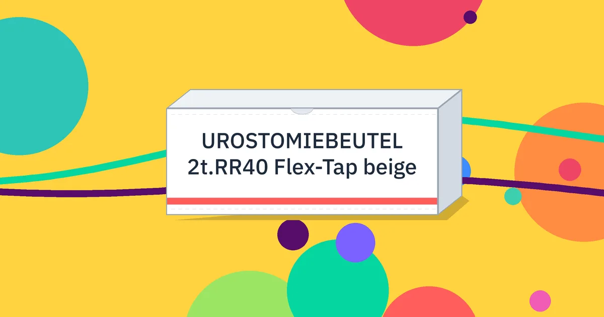Symbolbild: Packung mit der Aufschrift UROSTOMIEBEUTEL 2t.RR40 Flex-Tap beige (PZN 10382669) – Verfügbarkeit und Bezug in Apotheken in Frankfurt am Main