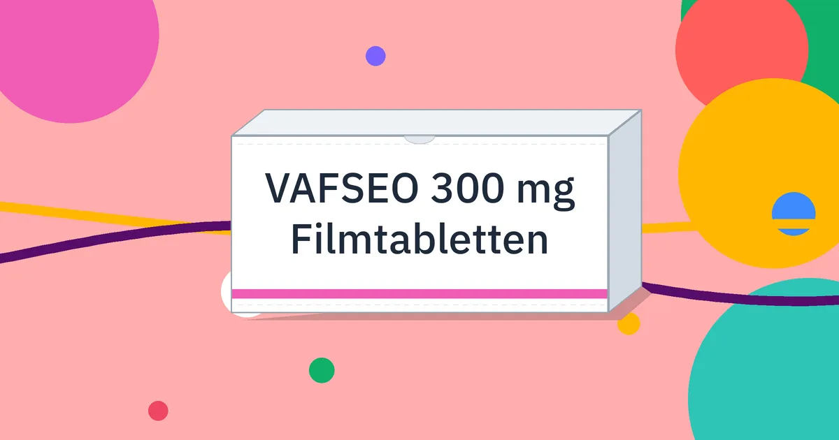 Symbolbild: Packung mit der Aufschrift VAFSEO 300 mg Filmtabletten (PZN 18779656) – Verfügbarkeit und Bezug in Apotheken in Frankfurt am Main