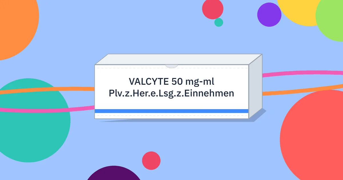 Symbolbild: Packung mit der Aufschrift VALCYTE 50 mg-ml Plv.z.Her.e.Lsg.z.Einnehmen (PZN 09741436) – Verfügbarkeit und Bezug in Apotheken in Frankfurt am Main