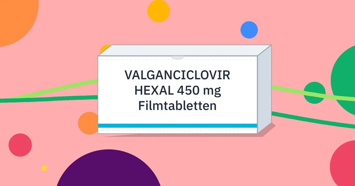 Symbolbild: Packung mit der Aufschrift VALGANCICLOVIR HEXAL 450 mg Filmtabletten (PZN 11669226) – Verfügbarkeit und Bezug in Apotheken in Frankfurt am Main