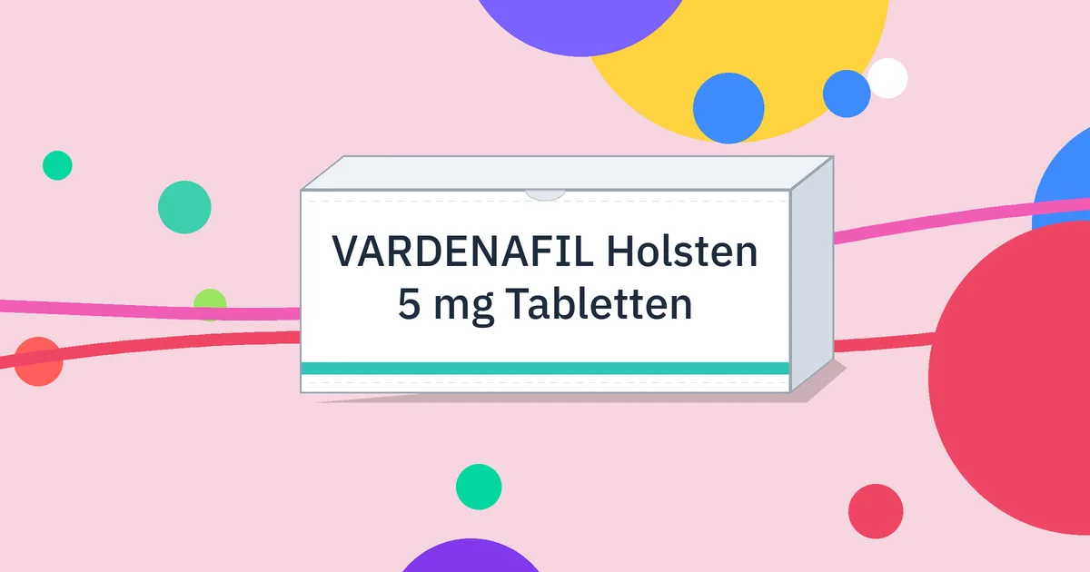 Symbolbild: Packung mit der Aufschrift VARDENAFIL Holsten 5 mg Tabletten (PZN 15319061) – Verfügbarkeit und Bezug in Apotheken in Frankfurt am Main