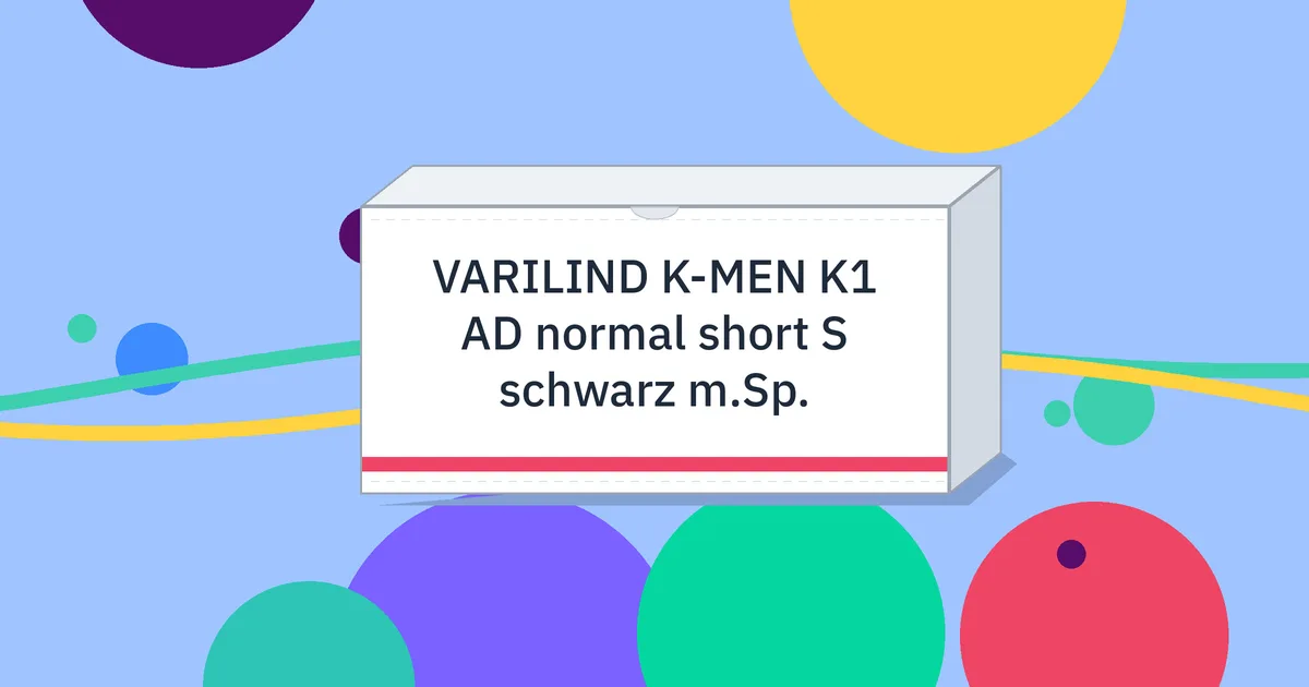 Symbolbild: Packung mit der Aufschrift VARILIND K-MEN K1 AD normal short S schwarz m.Sp. (PZN 20569104) – Verfügbarkeit und Bezug in Apotheken in Frankfurt am Main