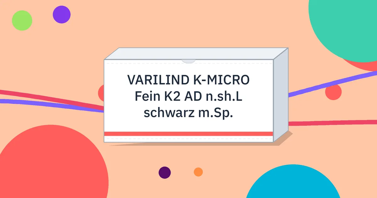Symbolbild: Packung mit der Aufschrift VARILIND K-MICRO Fein K2 AD n.sh.L schwarz m.Sp. (PZN 20558951) – Verfügbarkeit und Bezug in Apotheken in Frankfurt am Main