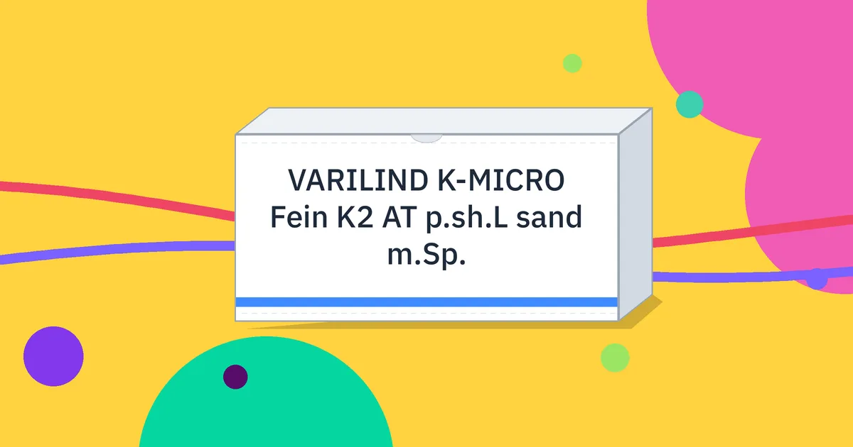 Symbolbild: Packung mit der Aufschrift VARILIND K-MICRO Fein K2 AT p.sh.L sand m.Sp. (PZN 20618280) – Verfügbarkeit und Bezug in Apotheken in Frankfurt am Main