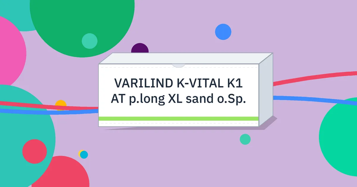 Symbolbild: Packung mit der Aufschrift VARILIND K-VITAL K1 AT p.long XL sand o.Sp. (PZN 20559904) – Verfügbarkeit und Bezug in Apotheken in Frankfurt am Main