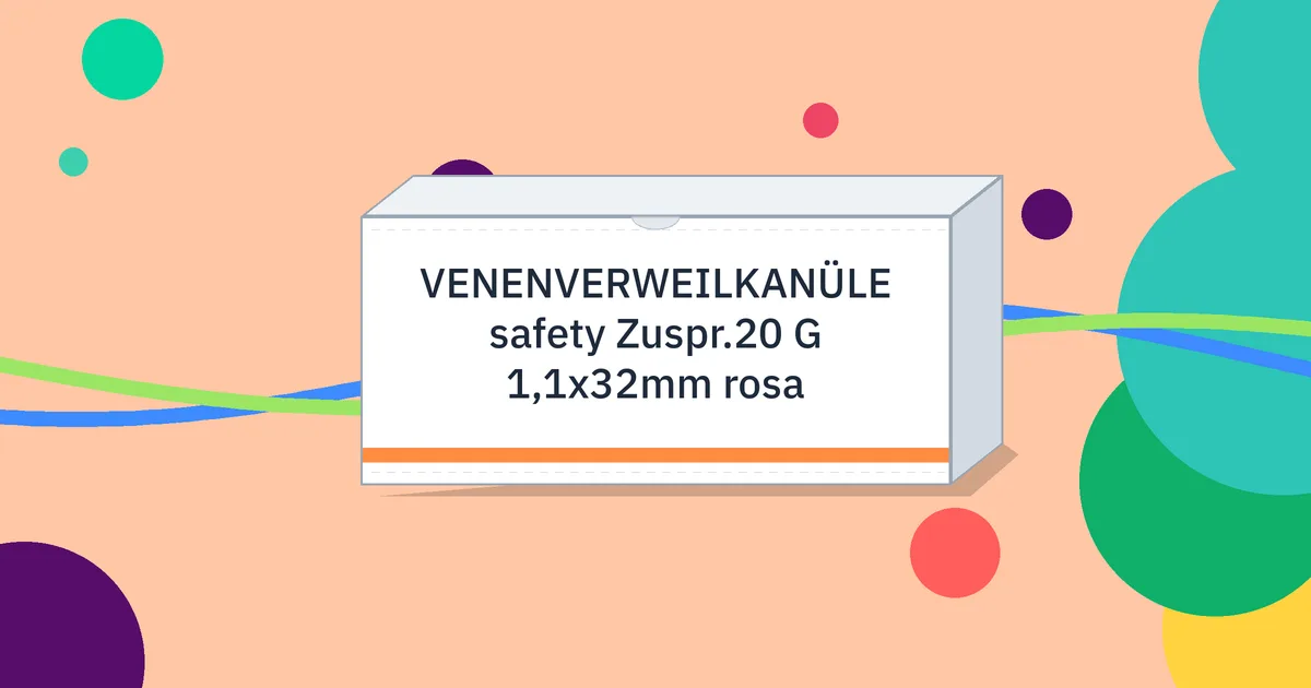 Symbolbild: Packung mit der Aufschrift VENENVERWEILKANÜLE safety Zuspr.20 G 1,1x32mm rosa (PZN 18717690) – Verfügbarkeit und Bezug in Apotheken in Frankfurt am Main