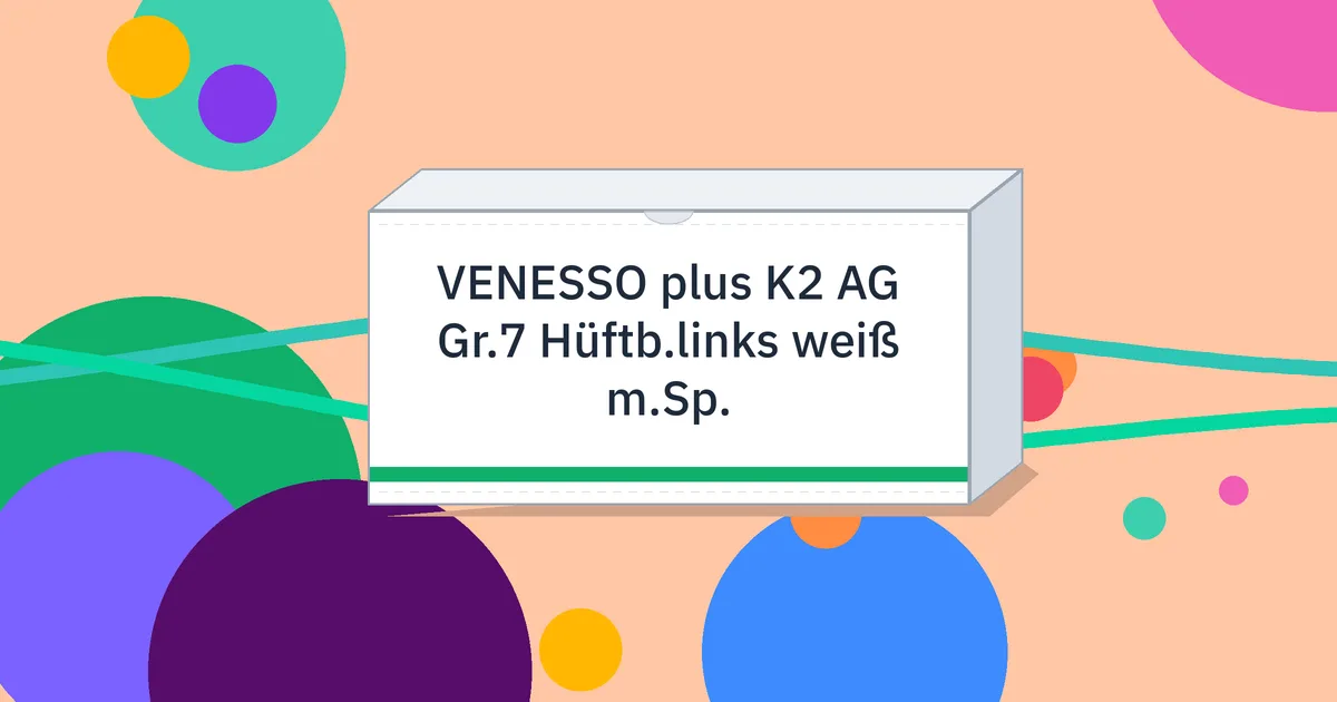 Symbolbild: Packung mit der Aufschrift VENESSO plus K2 AG Gr.7 Hüftb.links weiß m.Sp. (PZN 03308448) – Verfügbarkeit und Bezug in Apotheken in Frankfurt am Main