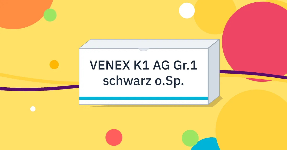 Symbolbild: Packung mit der Aufschrift VENEX K1 AG Gr.1 schwarz o.Sp. (PZN 03189558) – Verfügbarkeit und Bezug in Apotheken in Frankfurt am Main