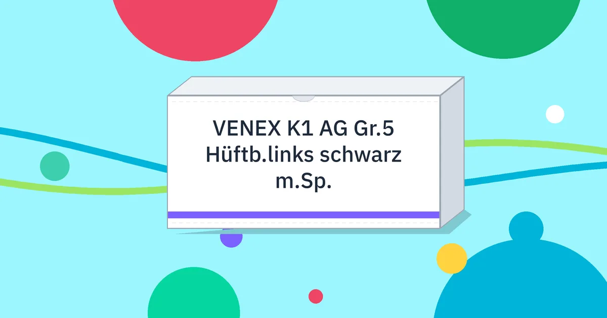 Symbolbild: Packung mit der Aufschrift VENEX K1 AG Gr.5 Hüftb.links schwarz m.Sp. (PZN 03201762) – Verfügbarkeit und Bezug in Apotheken in Frankfurt am Main