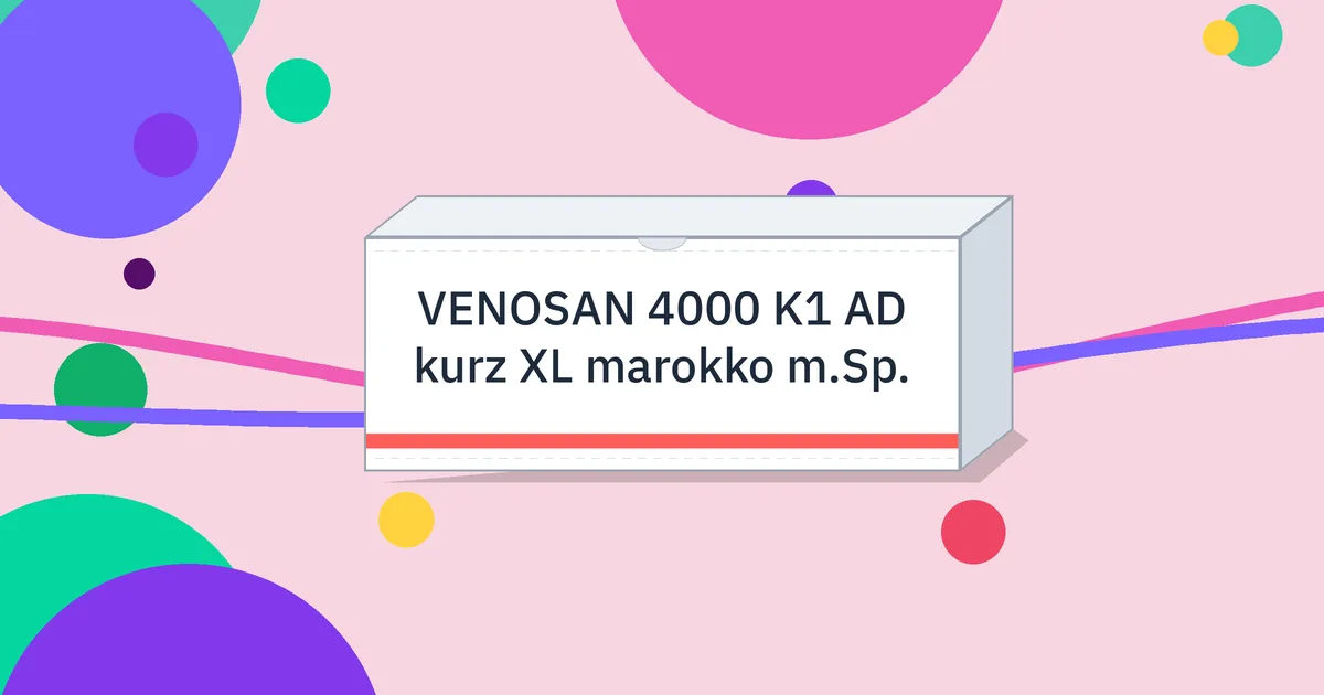 Symbolbild: Packung mit der Aufschrift VENOSAN 4000 K1 AD kurz XL marokko m.Sp. (PZN 14424873) – Verfügbarkeit und Bezug in Apotheken in Frankfurt am Main