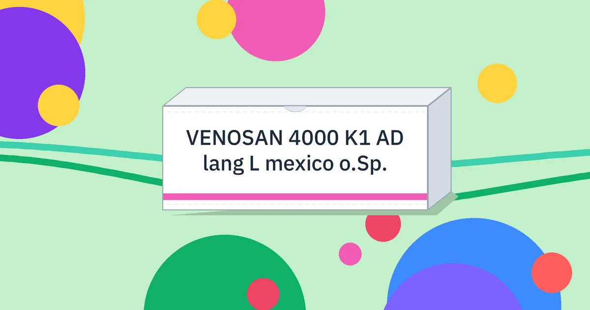 Symbolbild: Packung mit der Aufschrift VENOSAN 4000 K1 AD lang L mexico o.Sp. (PZN 14422940) – Verfügbarkeit und Bezug in Apotheken in Frankfurt am Main