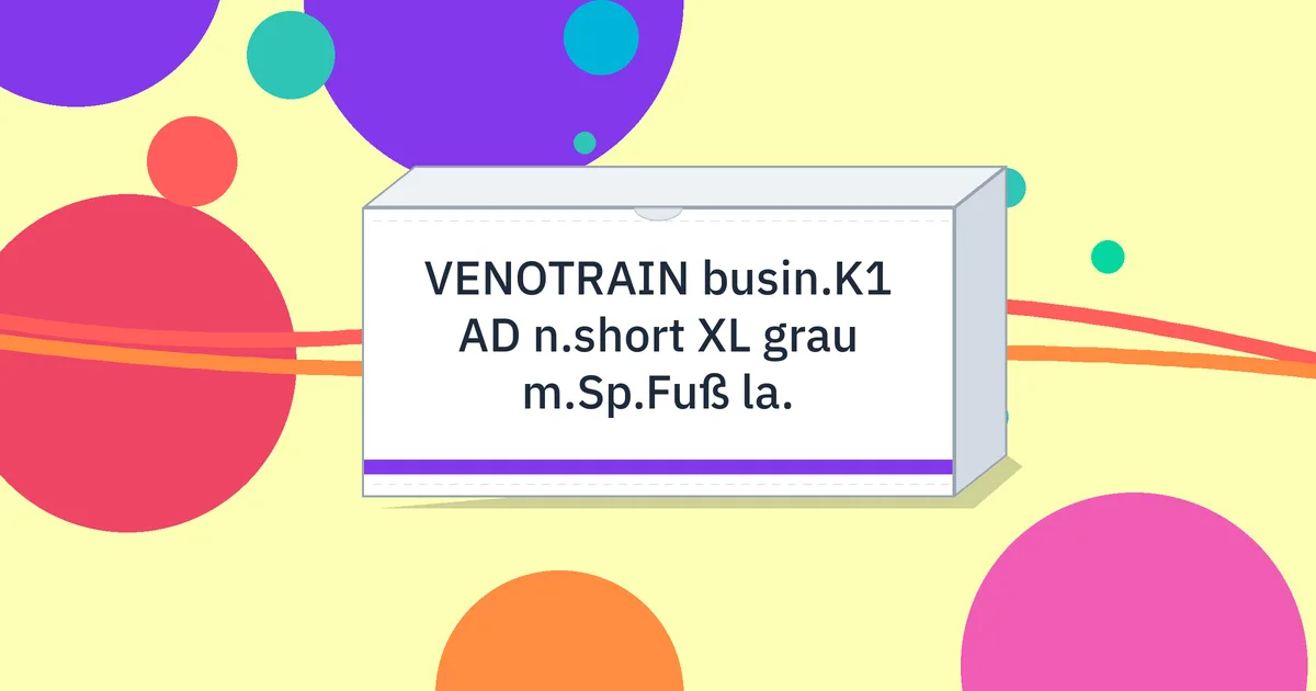 Symbolbild: Packung mit der Aufschrift VENOTRAIN busin.K1 AD n.short XL grau m.Sp.Fuß la. (PZN 19056397) – Verfügbarkeit und Bezug in Apotheken in Frankfurt am Main