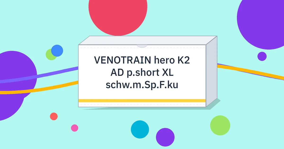 Symbolbild: Packung mit der Aufschrift VENOTRAIN hero K2 AD p.short XL schw.m.Sp.F.ku (PZN 19189721) – Verfügbarkeit und Bezug in Apotheken in Frankfurt am Main