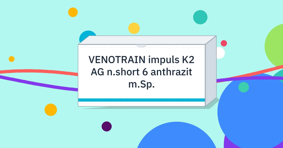 Symbolbild: Packung mit der Aufschrift VENOTRAIN impuls K2 AG n.short 6 anthrazit m.Sp. (PZN 15212305) – Verfügbarkeit und Bezug in Apotheken in Frankfurt am Main