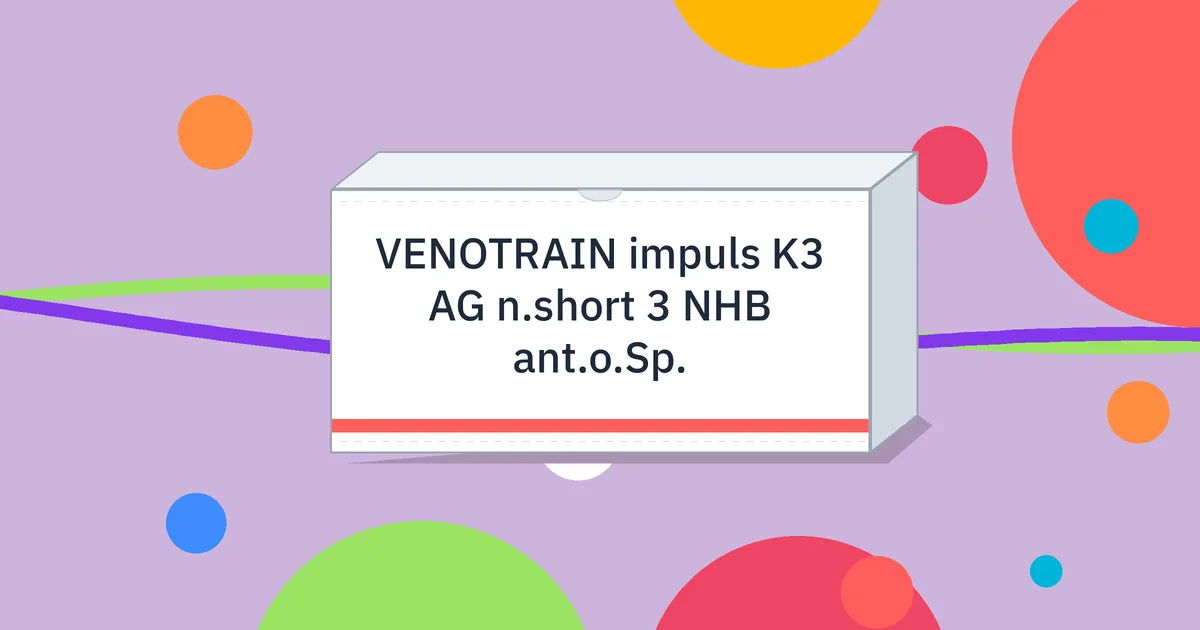 Symbolbild: Packung mit der Aufschrift VENOTRAIN impuls K3 AG n.short 3 NHB ant.o.Sp. (PZN 15216119) – Verfügbarkeit und Bezug in Apotheken in Frankfurt am Main
