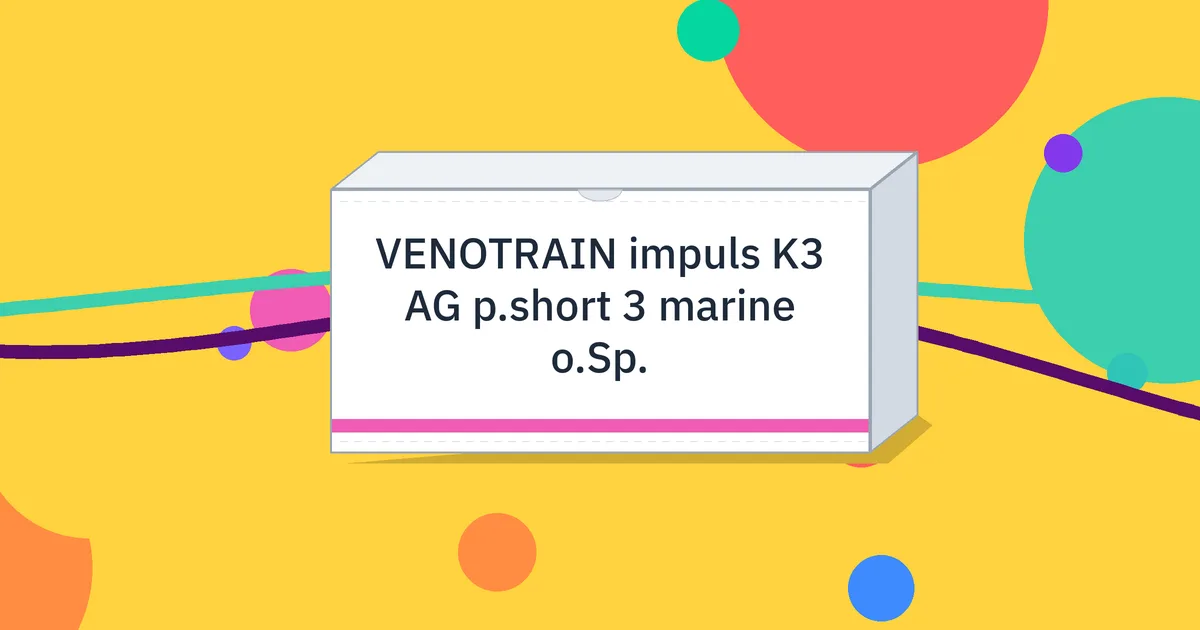 Symbolbild: Packung mit der Aufschrift VENOTRAIN impuls K3 AG p.short 3 marine o.Sp. (PZN 15213291) – Verfügbarkeit und Bezug in Apotheken in Frankfurt am Main