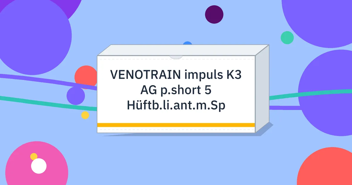 Symbolbild: Packung mit der Aufschrift VENOTRAIN impuls K3 AG p.short 5 Hüftb.li.ant.m.Sp (PZN 15220664) – Verfügbarkeit und Bezug in Apotheken in Frankfurt am Main