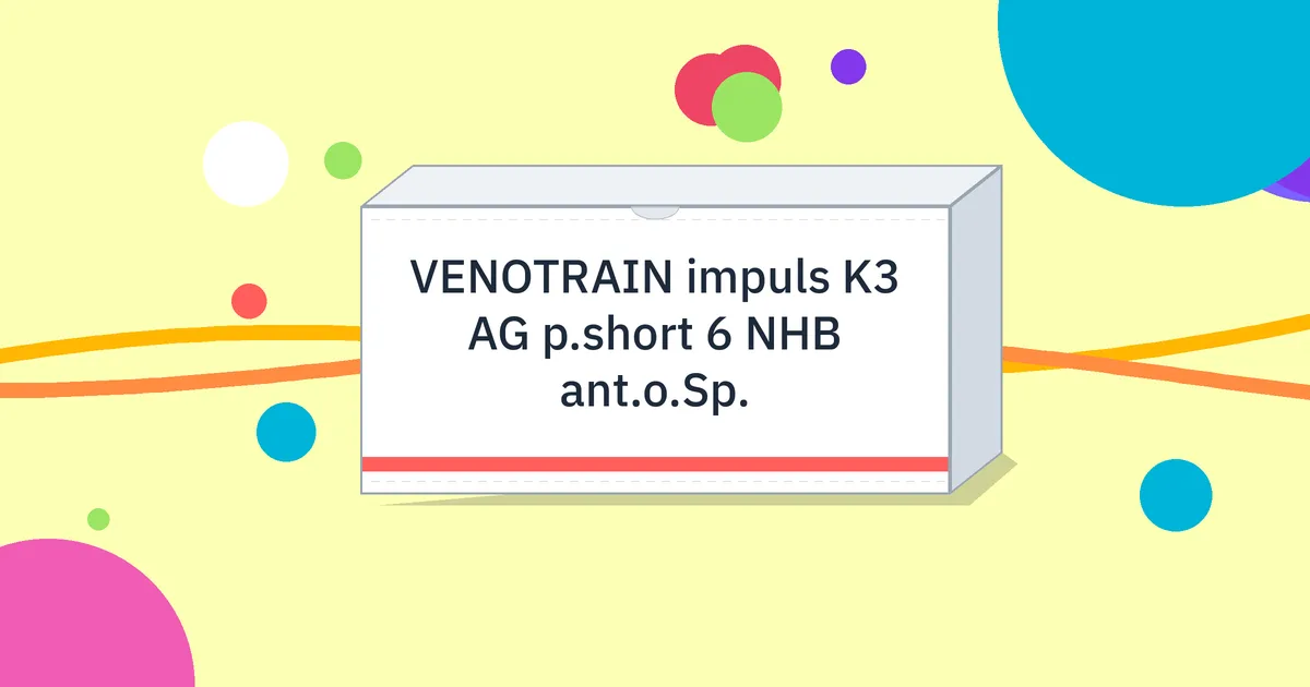 Symbolbild: Packung mit der Aufschrift VENOTRAIN impuls K3 AG p.short 6 NHB ant.o.Sp. (PZN 15216295) – Verfügbarkeit und Bezug in Apotheken in Frankfurt am Main