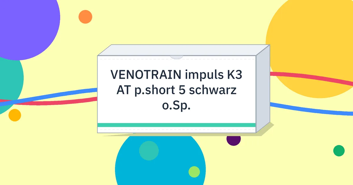 Symbolbild: Packung mit der Aufschrift VENOTRAIN impuls K3 AT p.short 5 schwarz o.Sp. (PZN 19356573) – Verfügbarkeit und Bezug in Apotheken in Frankfurt am Main