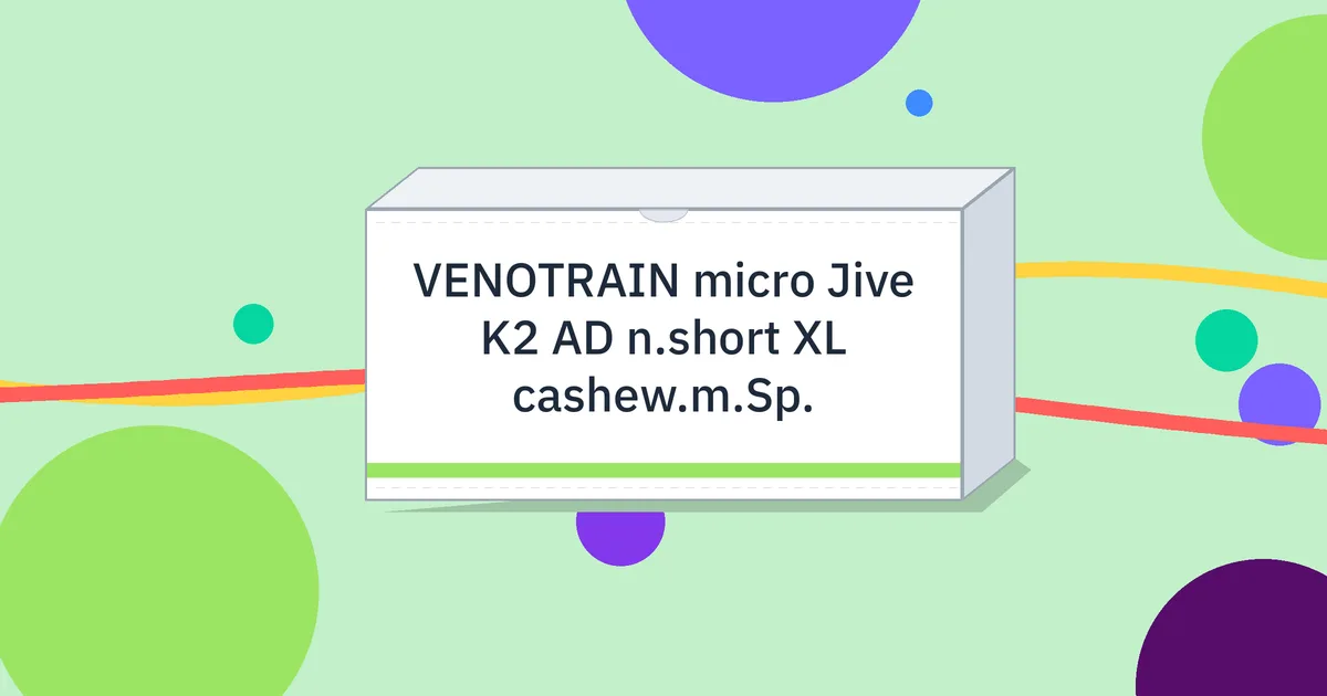 Symbolbild: Packung mit der Aufschrift VENOTRAIN micro Jive K2 AD n.short XL cashew.m.Sp. (PZN 20768387) – Verfügbarkeit und Bezug in Apotheken in Frankfurt am Main