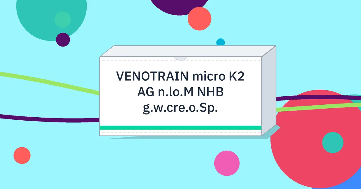 Symbolbild: Packung mit der Aufschrift VENOTRAIN micro K2 AG n.lo.M NHB g.w.cre.o.Sp. (PZN 09023267) – Verfügbarkeit und Bezug in Apotheken in Frankfurt am Main